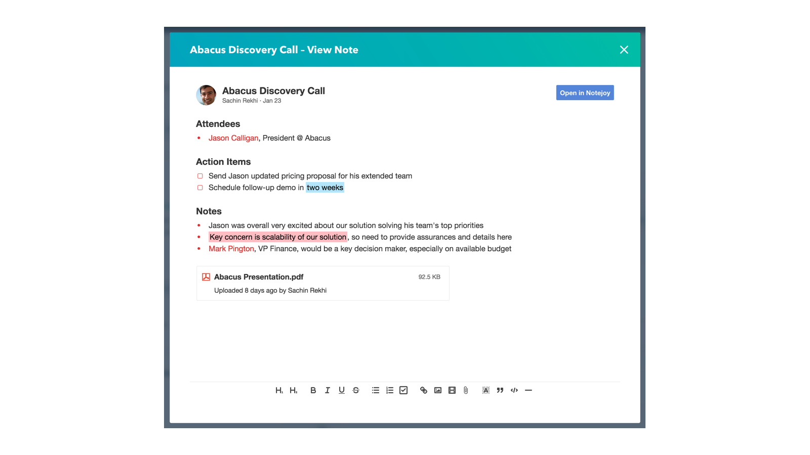 Notejoy - App for HubSpot